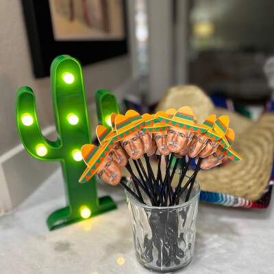 Fiesta Drink Stirrers With Face and Sombrero, Stir Sticks Personalized ...