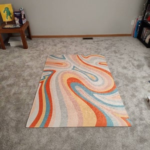 Pastel Retro Swirl Rug, Psychedelic Groovy 70s Rug, Wavy Trippy Rug ...