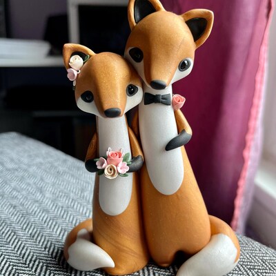 Red Fox Clay Figurine Boho Style Fox Sculpture Red Fox Woodland Cake ...