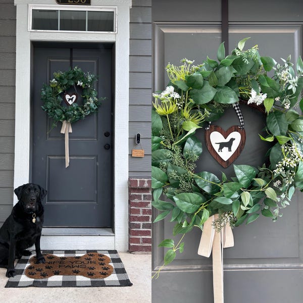Labrador Retriever Welcome Sign Wood Berry Wreath English Lab Rustic ...