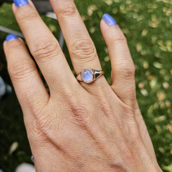 Moonstone Signet Ring in Gold Vermeil, Rainbow Moonstone Ring ...
