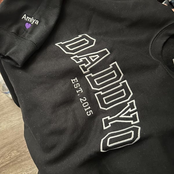 Custom Embroidered Sweatshirt, Name on Sleeve With Heart, Grandpa Shirt ...