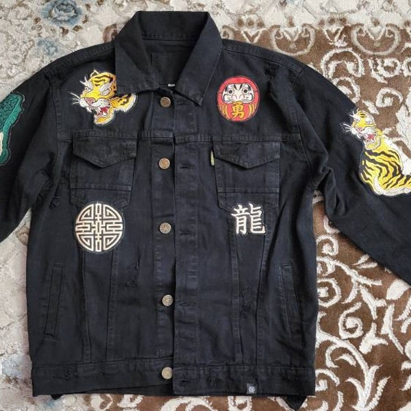 Tiger Japan Warrior Varsity Jacket Black Sukajan Japanese Street Style ...