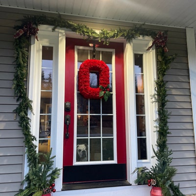 THE Official OSU Block O Wreath With Over 100 Red Silk Carnations, Real ...