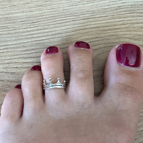 Adjustable Crown Toe Ring for Women, Sterling Silver Adjustable Midi ...