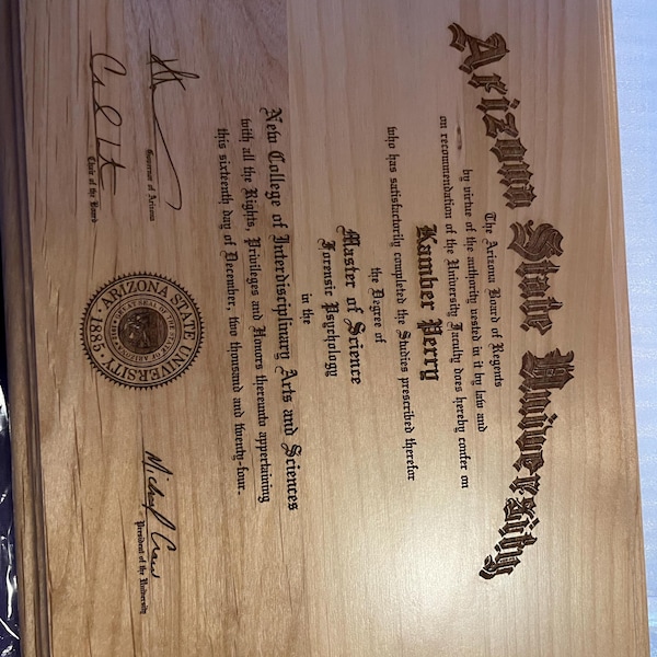 Laser Engraved Diploma Certificate, Graduation Gift, Custom Engraved ...