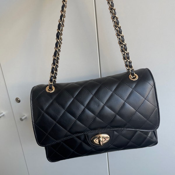 Classic Style XL DIAMONDS Genuine Leather Shoulder Bag, Quilted Elegant ...