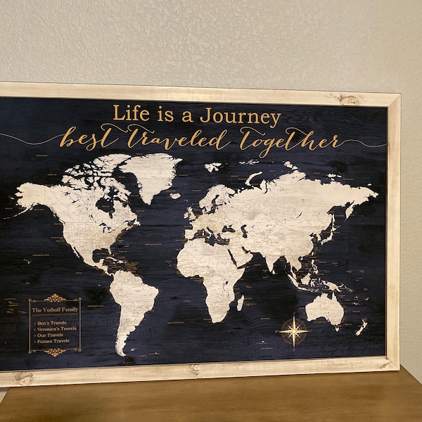 World Map Gift, Personalized Text, Customized Anniversary Gift for ...
