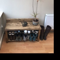 Farmhouse Shoe Rack Boot Rack Bench Solid Chunky Wood Antique Wooden ...