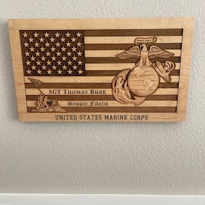 Personalized USMC Marine Corps Flag Plaque in Solid Maple or Cherry ...