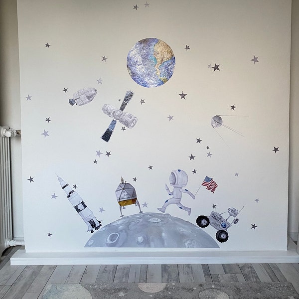 Space Rocket Wall Sticker Moon Travel Mission Landing Rover Satellite ...