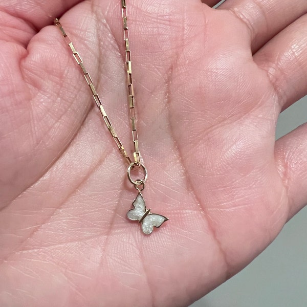 14K Gold Butterfly Necklace: White Enamel Pendant - Etsy