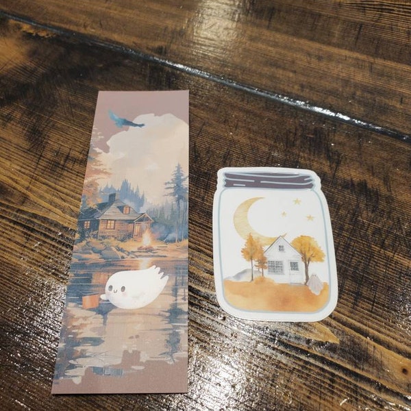 Clear Spooky Vibes Sticker, Mini Fall Landscape Vinyl Decal With Cute ...