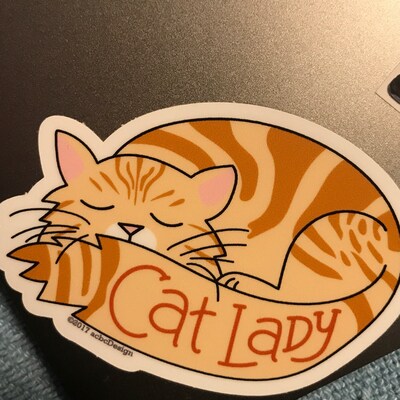 Cat Lady Tabby Kitty Vinyl Sticker / Sleepy Tabby Cat Sticker ...
