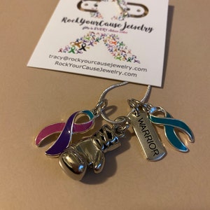 Previvor Serenity Prayer Keychain Pink and Teal Ribbon Charm | Etsy