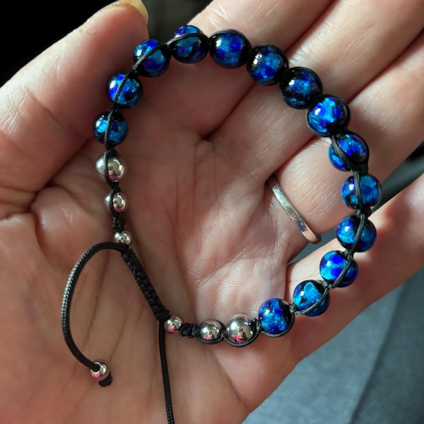 Cobalt & Cerulean Blue Glow-in-the-dark Adjustable Bracelet: Lampwork ...
