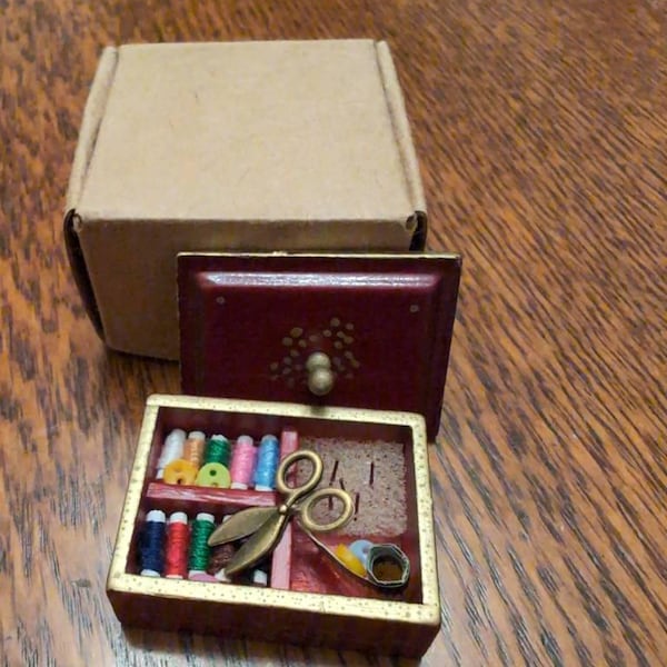 Miniature Sewing Kit 1:12 Scale – Dollhouse Vintage Redwood Needlework ...