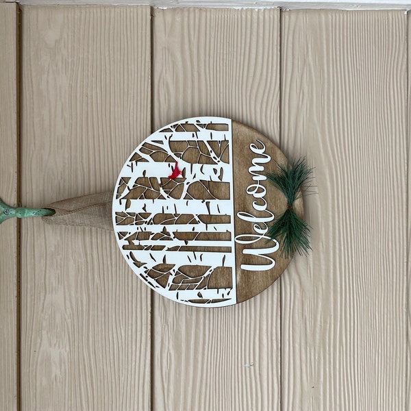 10 Inch Winter Cardinal Round Welcome Sign Hanger | Holiday Welcome ...