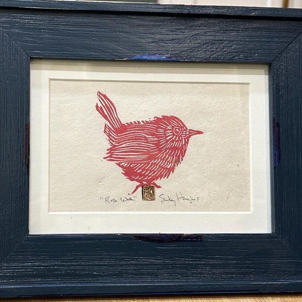 Blue Wren Wren, Original Linocut, Hand-pulled Print, Jenny Wren, Bird ...