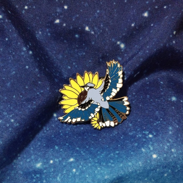 Hard Enamel Pin- Sunflower Bluejay | Lapel Pin | Brooch - Etsy