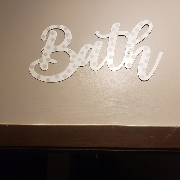 Bath Sign | Cursive Bathroom Sign | Metal Bath Sign | Cursive Word Sign ...