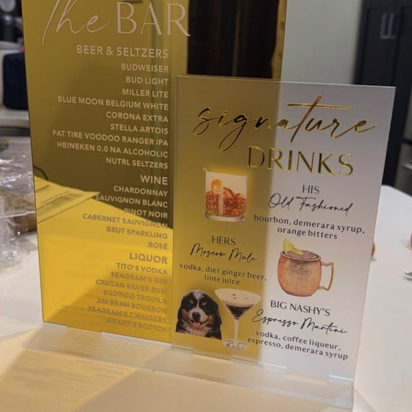 Black and Gold Mirror Bar Menu, Open Bar Wedding Sign, Wedding Bar Sign ...