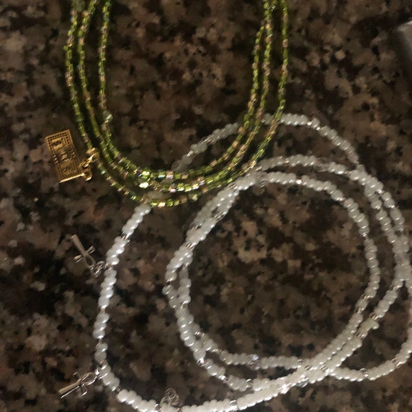 Triple 'ankh' Waist Beads, White Waist Beads, Stretch, Weight Loss ...