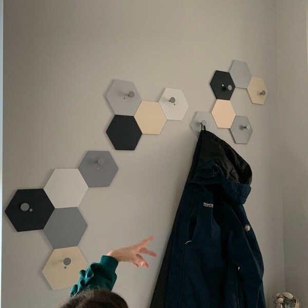 CUSTOM Modern Coat Hook Set, Hexagon Wall Hooks, Mens's Clothes Rack ...