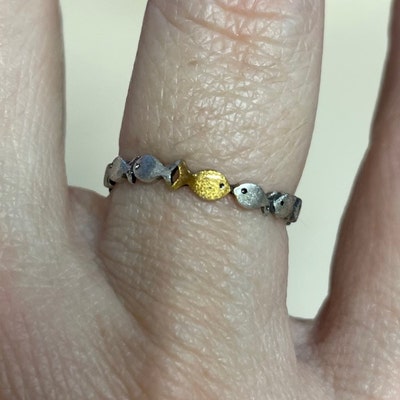 Swimming Against the Current. DAINTY Sterling Silver Ring. School of ...