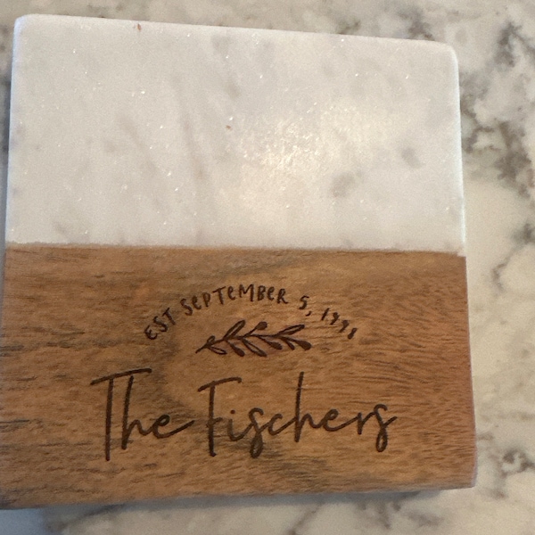 Marble and Wood Engraved Coaster Set, Marble Coasters, Engraved ...