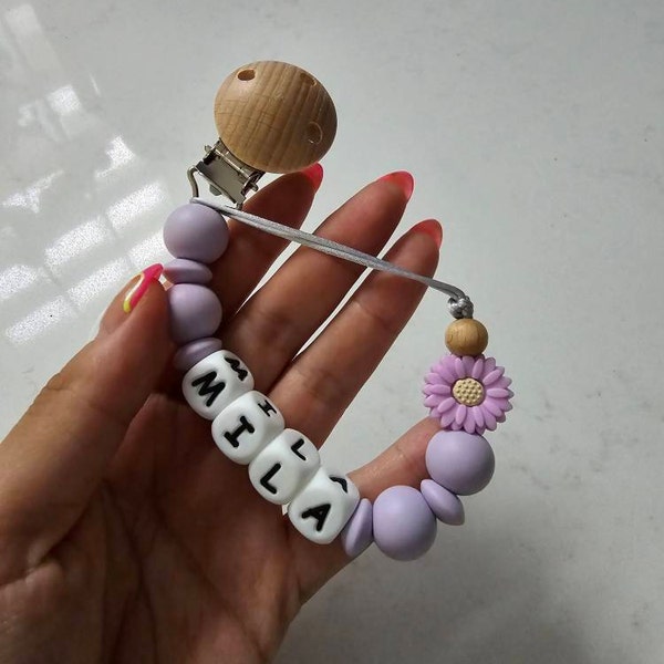 DAISY, RAINBOW Personalised Dummy Clip, Pacifier Clip,silicone Dummy ...