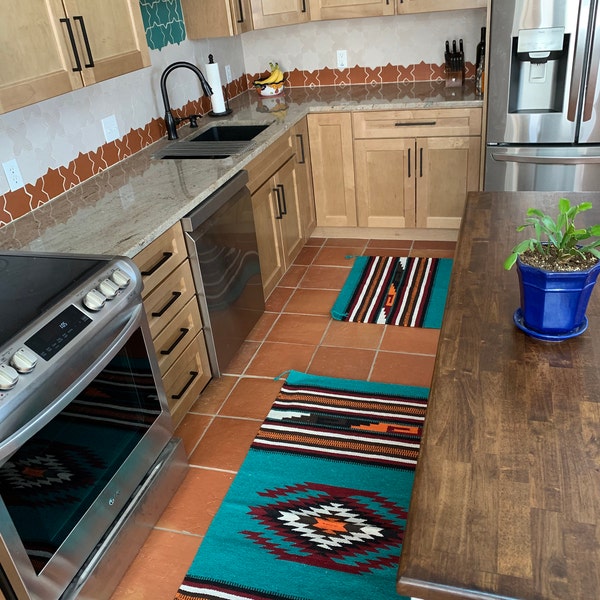 Teal Aztec Throw Rug: Southwestern Tribal Boho Decor (32x64) - Etsy