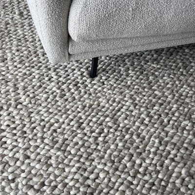 Handwoven Scandinavian Style Chunky Cashew Looped Taupe Wool Rug, Cozy ...