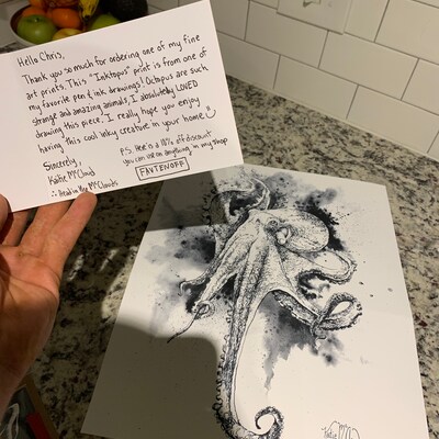 Octopus Pen and Ink Drawing Handmade Original Artwork and Prints - Etsy