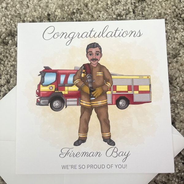 Congratulations Card for Firefighter, Personalised Card for Fireman ...