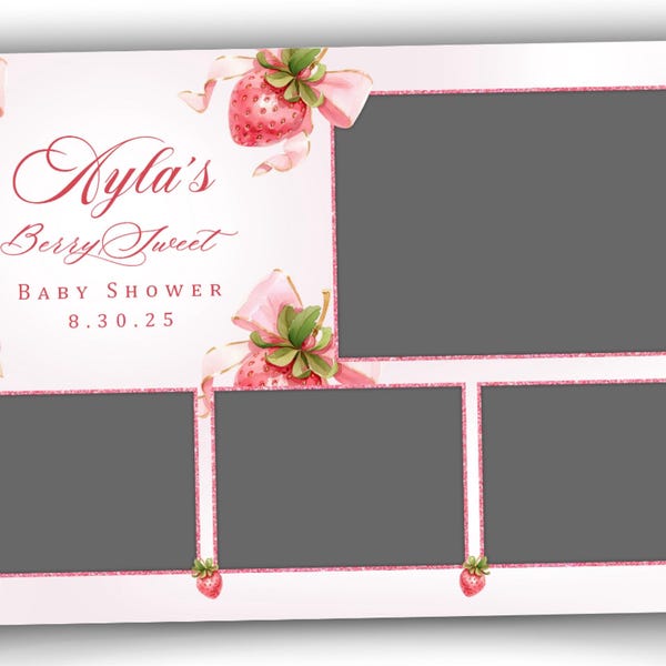 Coquette Strawberries Baby Shower Photobooth Template, Berry Sweet ...
