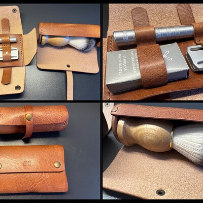 Handmade Leather Shaving Kit Holder, Personalized Grooming Gift for Men ...