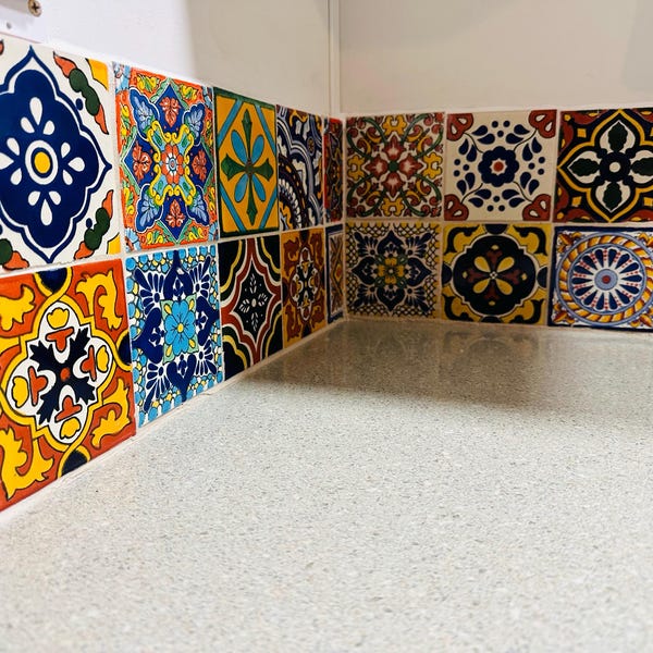 100 Assorted Solid Colors Mexican Ceramic 4x4 Inch Hand Made Tiles #001 ...