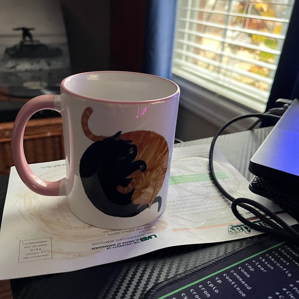 Sleeping Ginger and Black Cat Mug, Two Cats Mug, Cuddled Cats, Animal ...