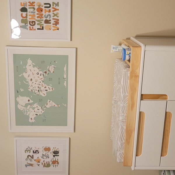 World Map Prints, A4 A0, Nursery Print, Kids Bedroom Maps, Animals of ...