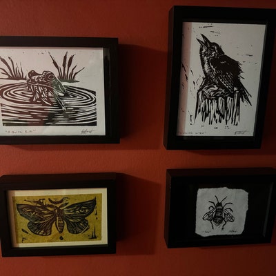 A Quick Bite 5x6 Original Linocut Print - Etsy