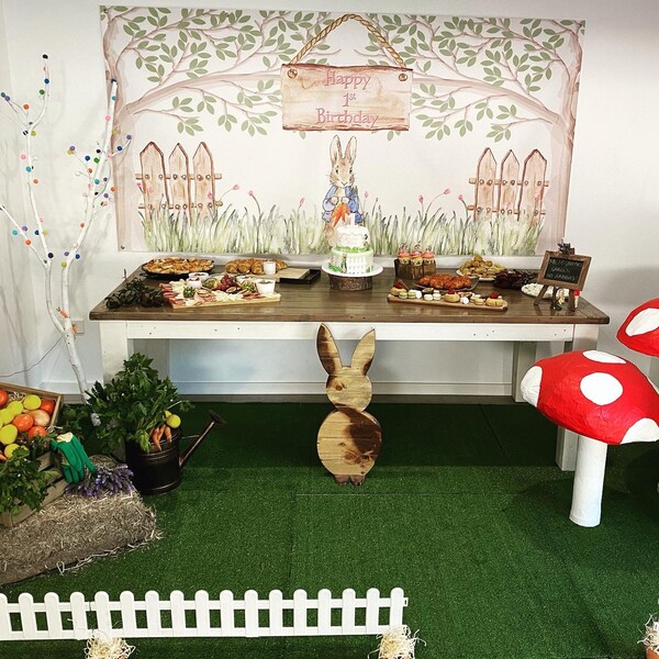 Peter Rabbit Backdrop, Bunny Birthday Backdrop, First Birthday, Baby ...