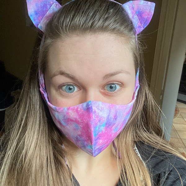 Purple Cat Ear Headband & Fitted Face Mask With Filter Pocket - Etsy UK