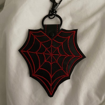 Spider Web Heart Embroidered Faux Leather Keychain - Etsy