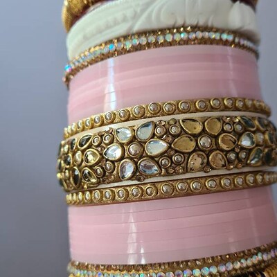 Ethnic Indian Yellow Gold Tone 4pc Churi Bangle Bracelet Set Indian ...