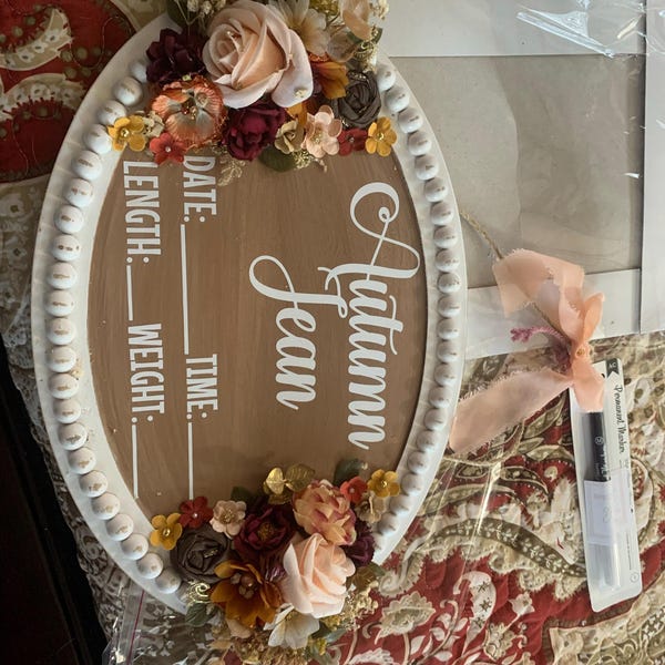 Baby Announcement Hospital Nursery Door Name Hanger /floral Baby Name ...