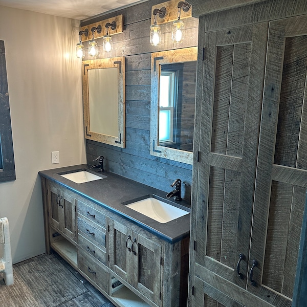 Handmade Rustic Bathroom Vanity 60 Dual Sink, Reclaimed Barnwood W ...