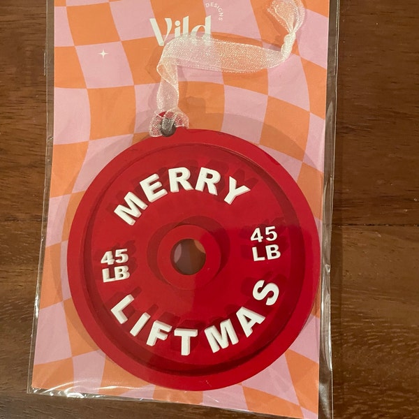Red Merry Liftmas Weight Ornament Gym Gift Weightlifting Ornament ...