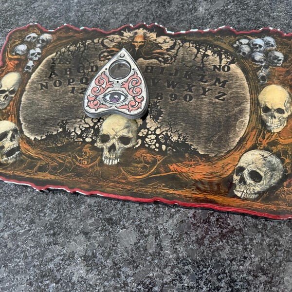 Wooden Ouija Board and Planchette 12" X 20" Dark Skull Design Handmade ...
