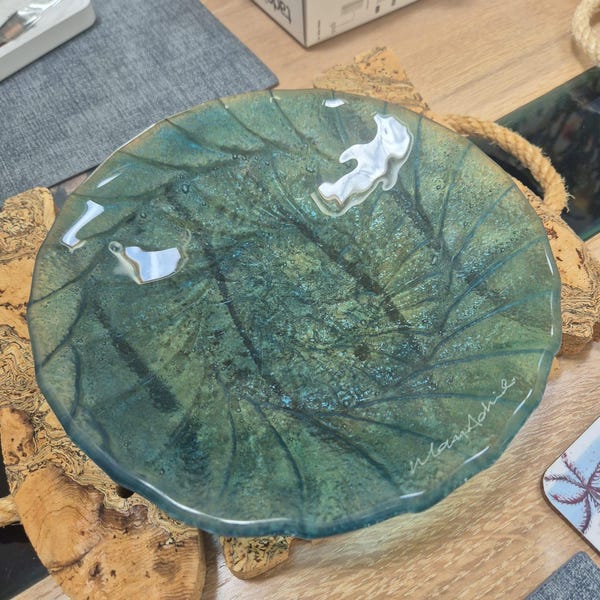 Wave in a Box Fused Glass Wave Wall Art Sun 25x25cm(10"), Turquoise ...